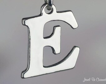 Sterling Silver Script Letter E Charm Initial Cursive Shiny