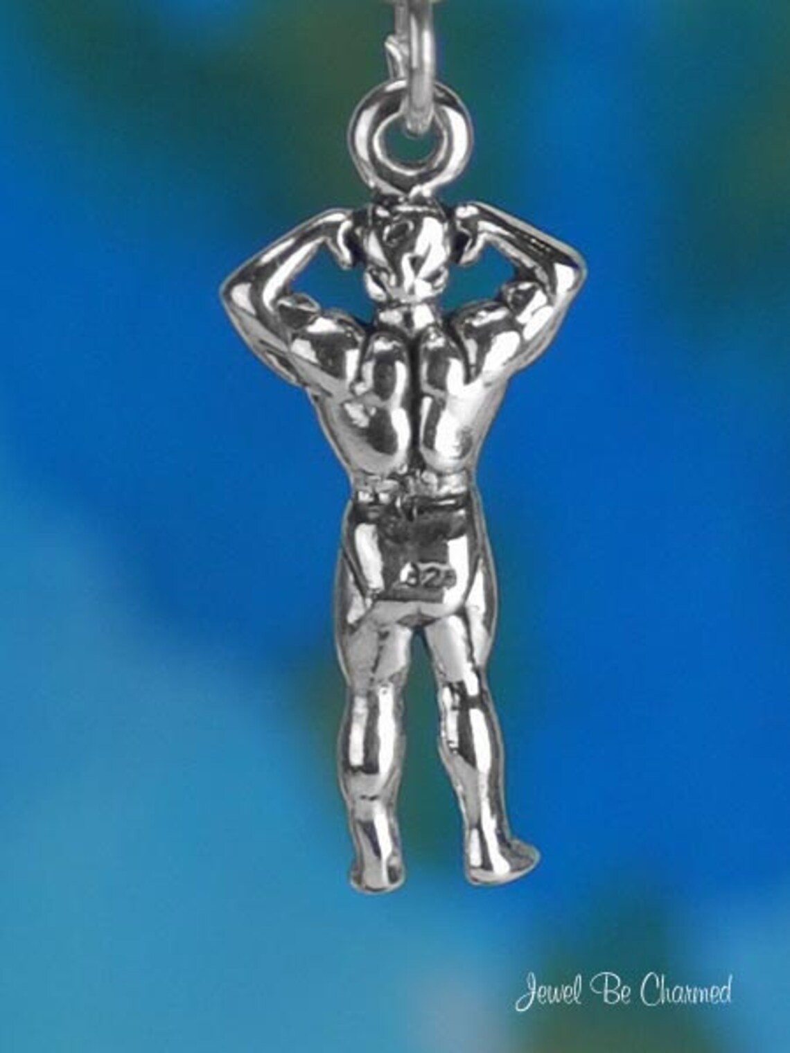Sterling Silver Bodybuilder Charm Bodybuilding Training 3D Solid .925 ...