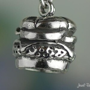 Sterling Silver Cheeseburger or Hamburger Charm Burger 3D Solid .925 - Etsy