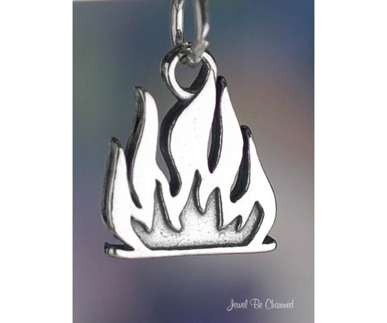 Sterling Silver Burning Flames Fire Charm Camping or Firefighter .925 ...