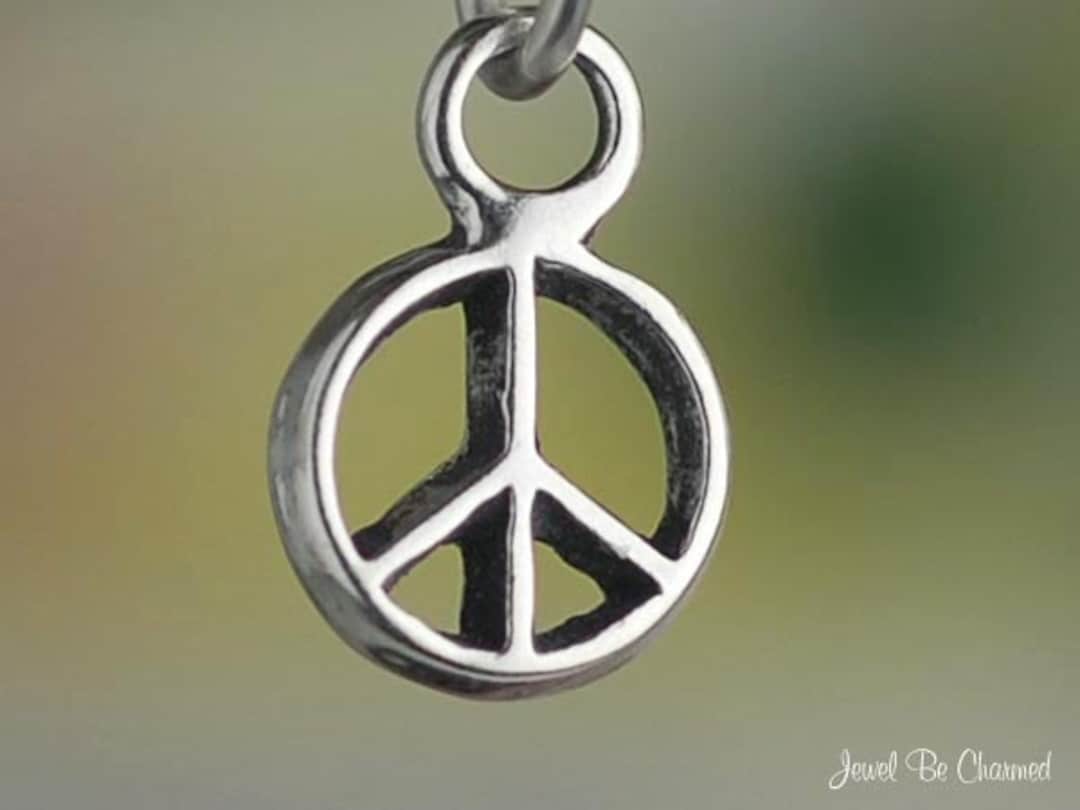 Sterling Silver Miniature Peace Sign Charm Symbol Small Tiny Solid 925 ...