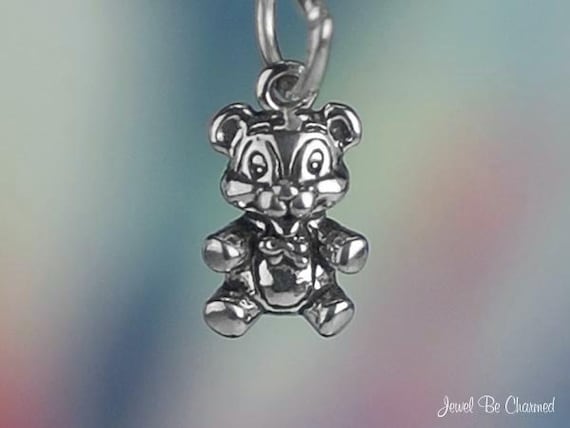 Miniature Sterling Silver Happy Teddy Bear Charm Smiling | Etsy
