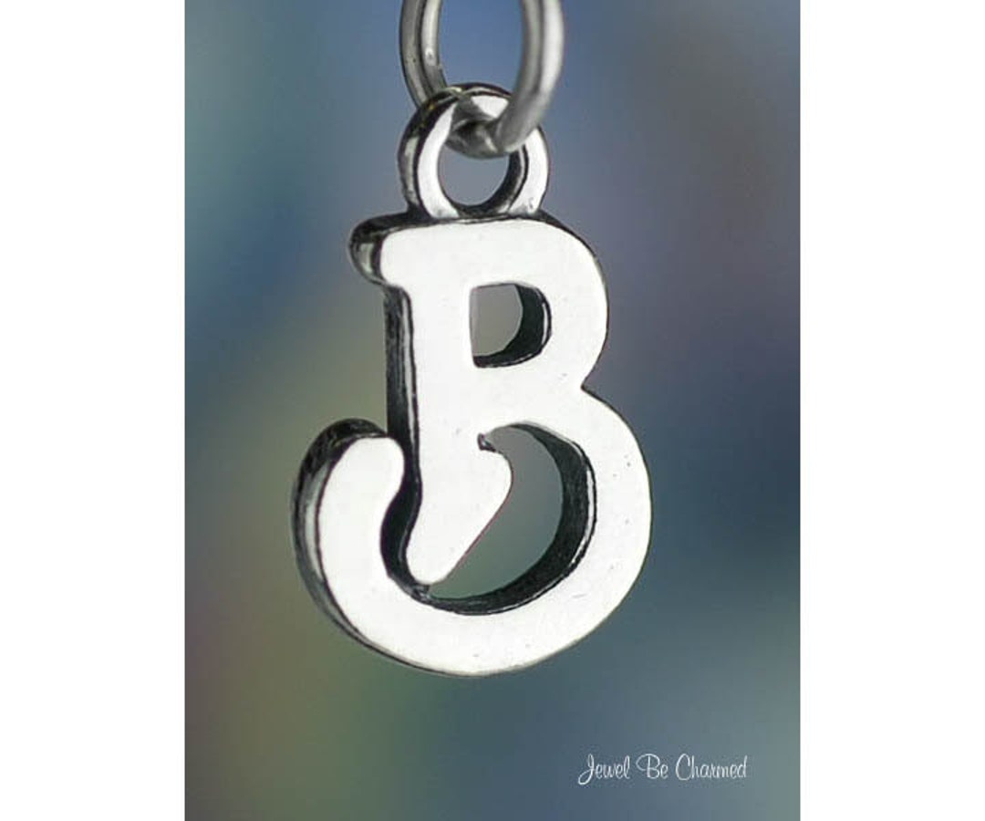 Sterling Silver Script Letter B Charm Initial Cursive Shiny Solid .925 ...