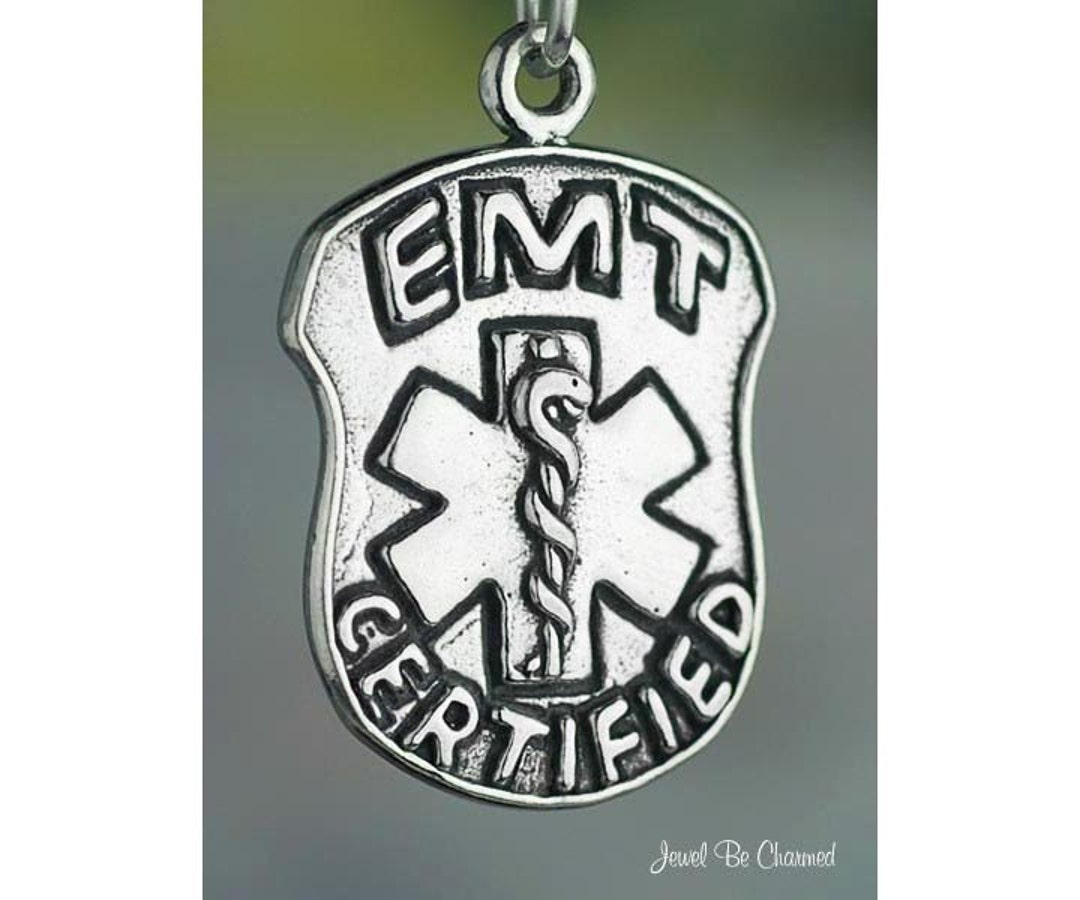 Sterling Silver EMT Emergency Medical Technician Badge Charm Solid 925 ...