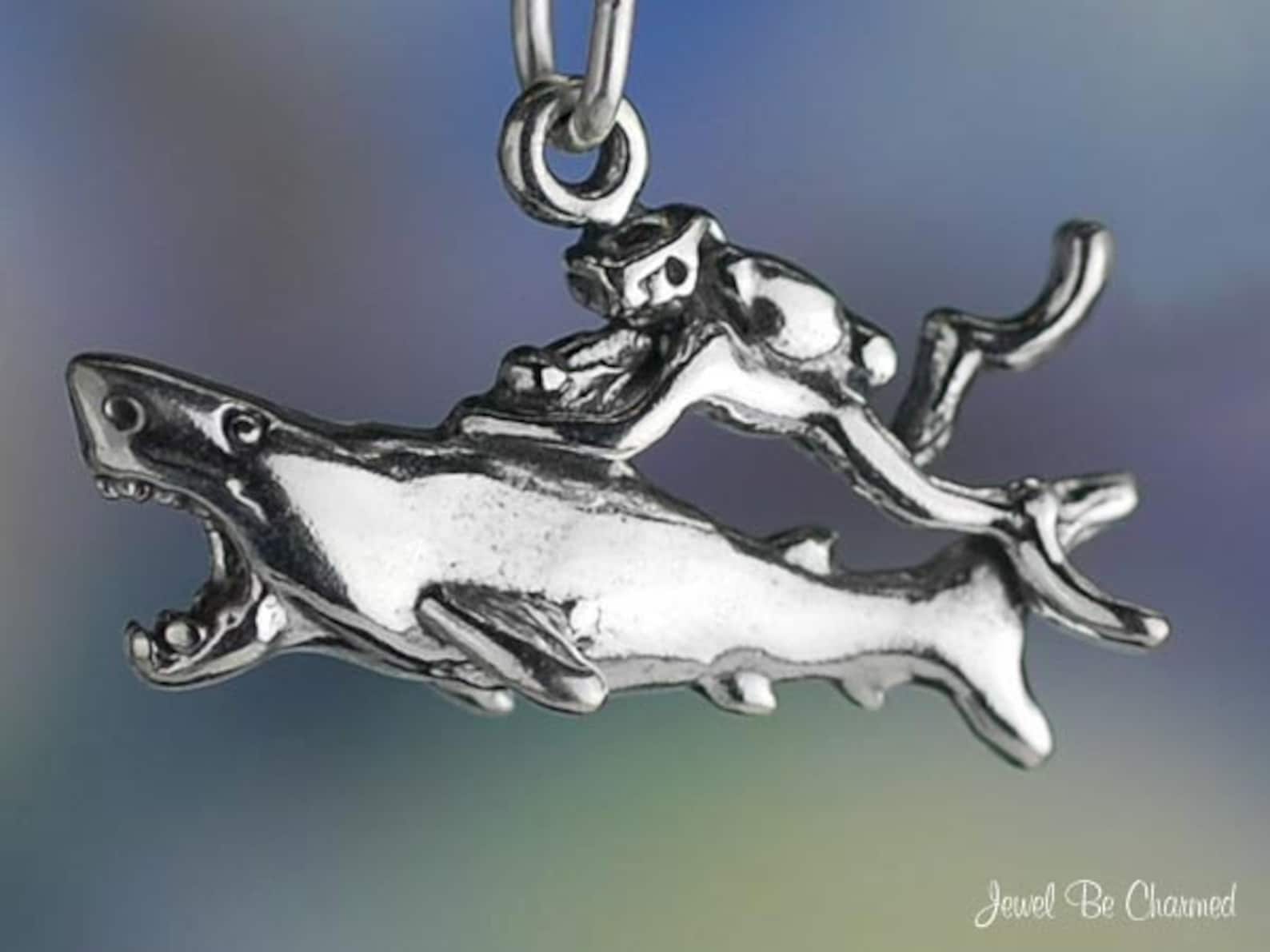 Sterling Silver Scuba Diving Charm Diver Shark Swimming 3D - Etsy