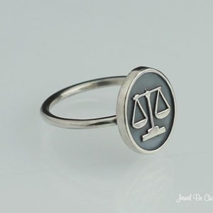 Sterling Silver Scales of Justice Ring Solid 925 Law Rings Custom Size ...