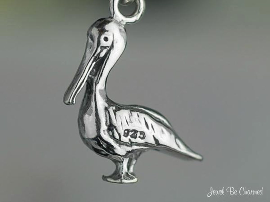 Sterling Silver Pelican Charm Ocean Water Bird Pelicans 3D Solid .925 ...