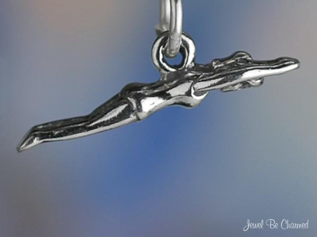 Small Sterling Silver Swimmer Charm Female Swimming Diving Solid .925 ...