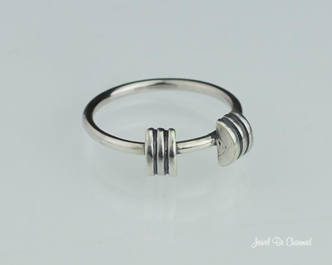 Sterling Silver Barbell Ring Solid .925 Weightlifting Ring - Etsy