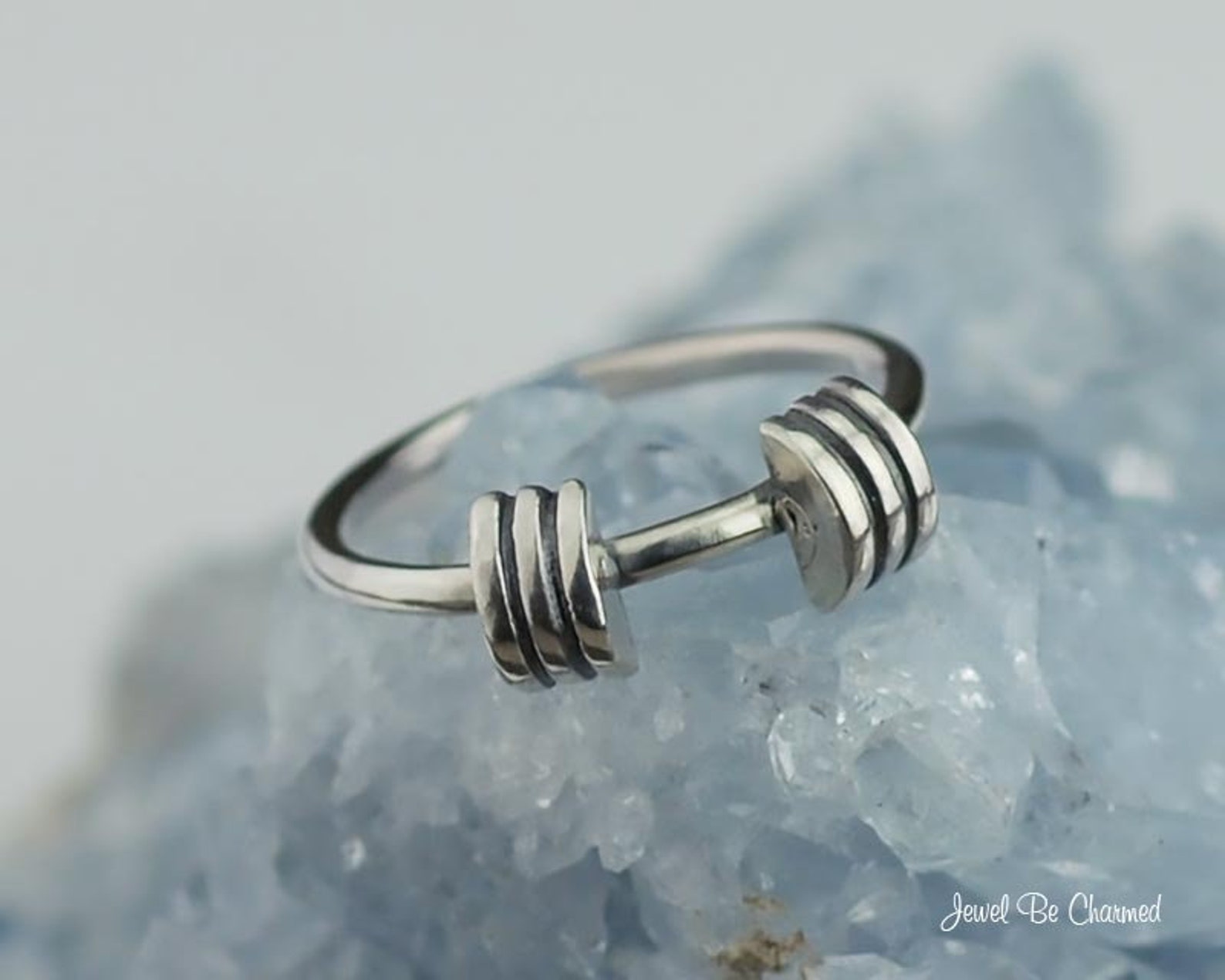 Sterling Silver Barbell Ring Solid .925 Weightlifting Ring - Etsy