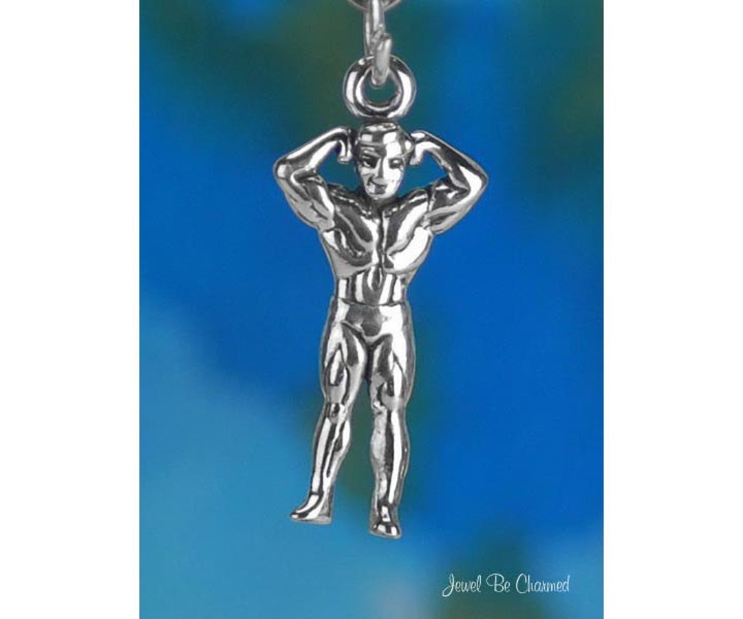 Sterling Silver Bodybuilder Charm Bodybuilding Training 3D Solid .925 ...