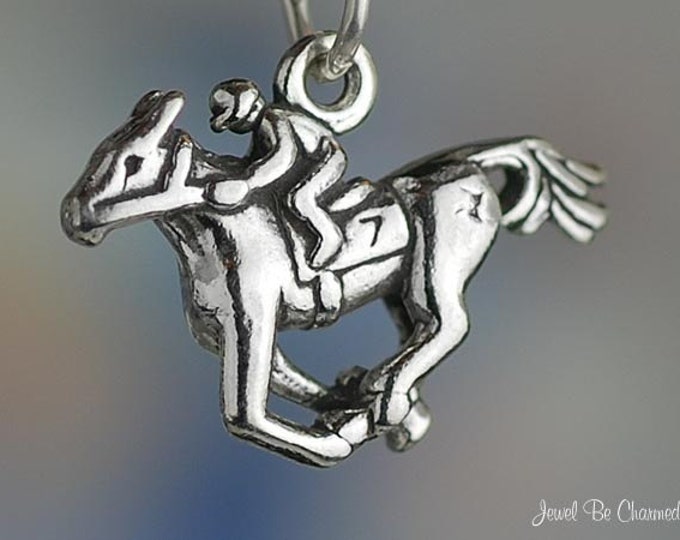 Sterling Silver Horse Racing Charm Jockey Galloping Racetrack - Etsy