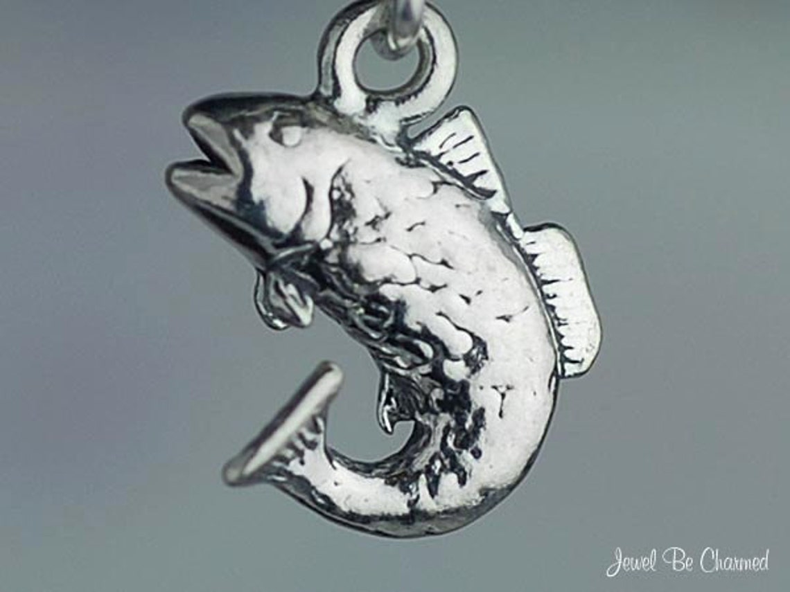Sterling Silver Bass Fish Charm for Fisherman Fishing 3D Solid .925 - Etsy