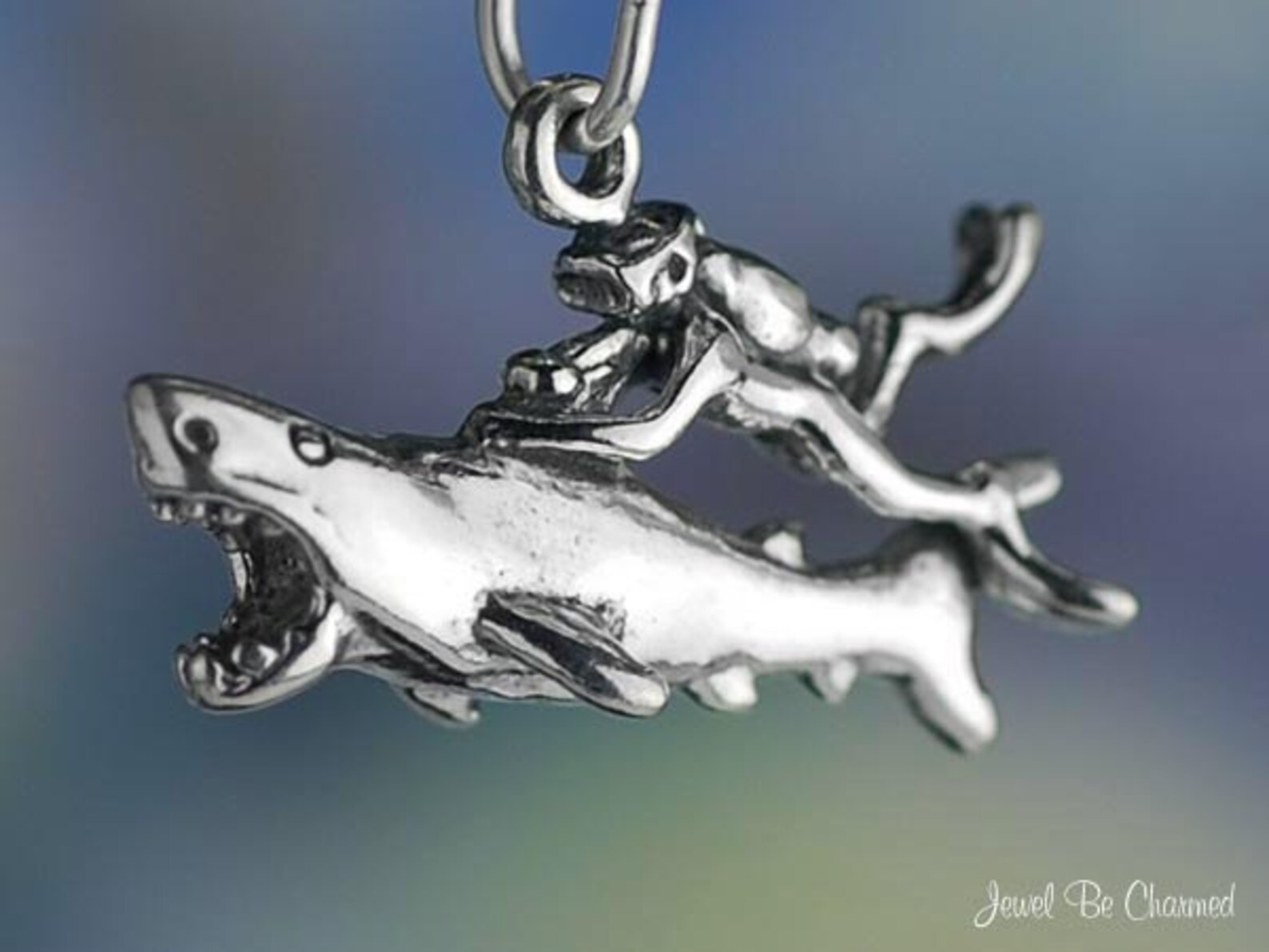 Sterling Silver Scuba Diving Charm Diver Shark Swimming 3D - Etsy