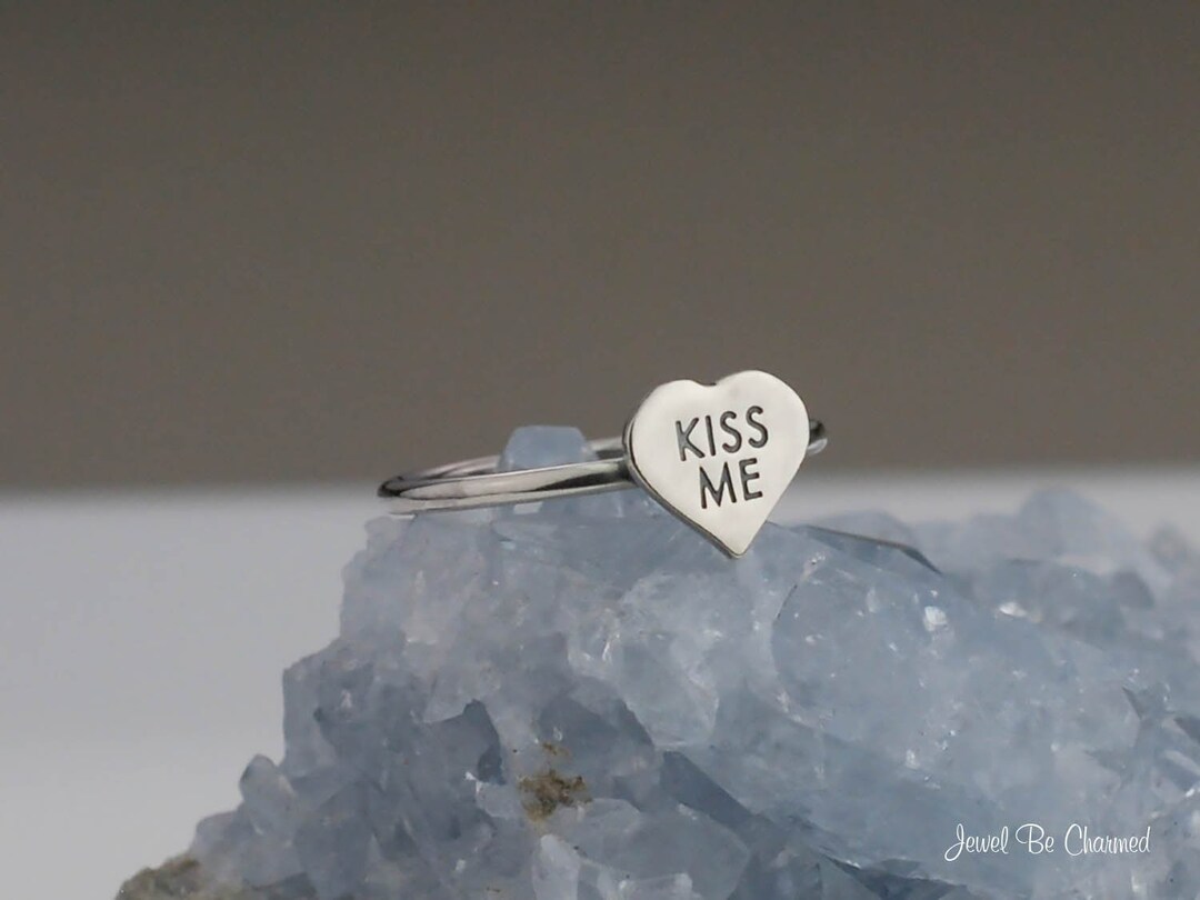 Sterling Silver Kiss Me Ring Solid .925 Candy Heart Rings Custom Sizes ...