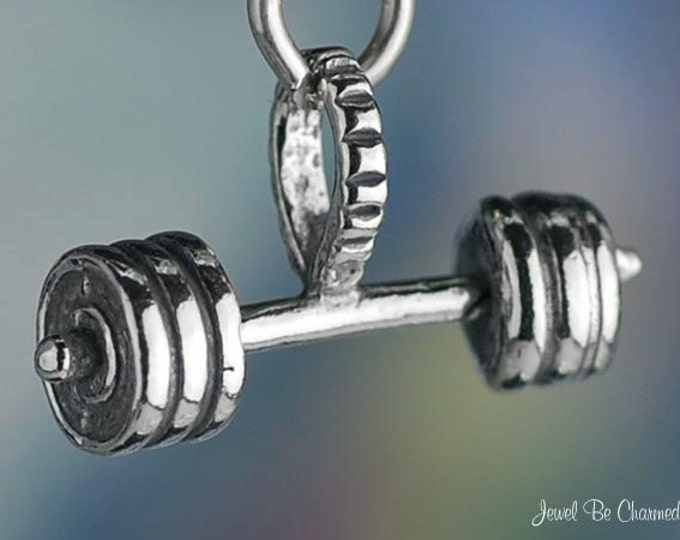 Sterling Silver Barbell CHARM or PENDANT Weightlifting 3D Solid .925 - Etsy
