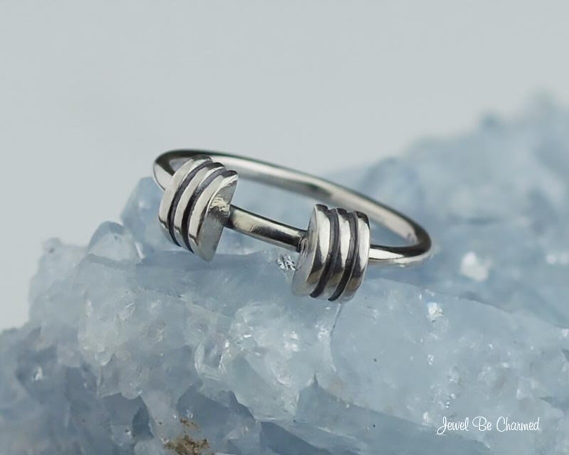 Sterling Silver Barbell Ring Solid .925 Weightlifting Ring - Etsy