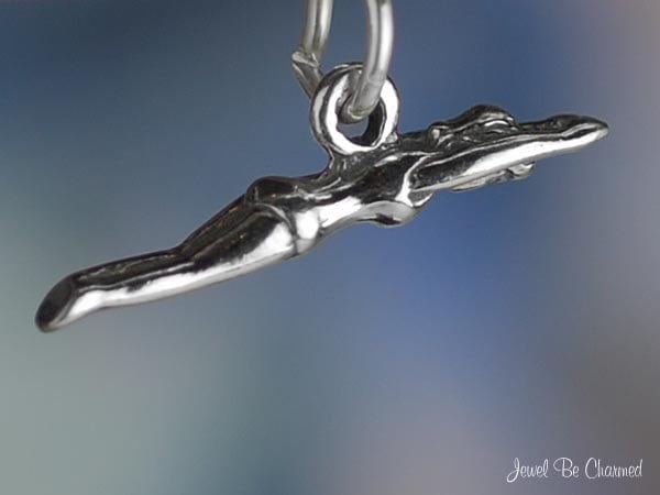 Small Sterling Silver Swimmer Charm Female Swimming Diving Solid .925 ...