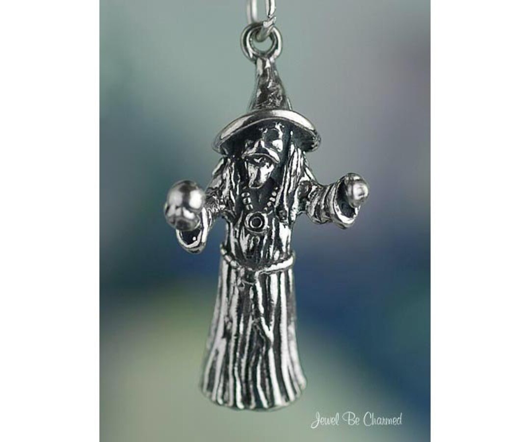Sterling Silver Wizard Charm With Crystal Ball Magician 3D Solid .925 ...
