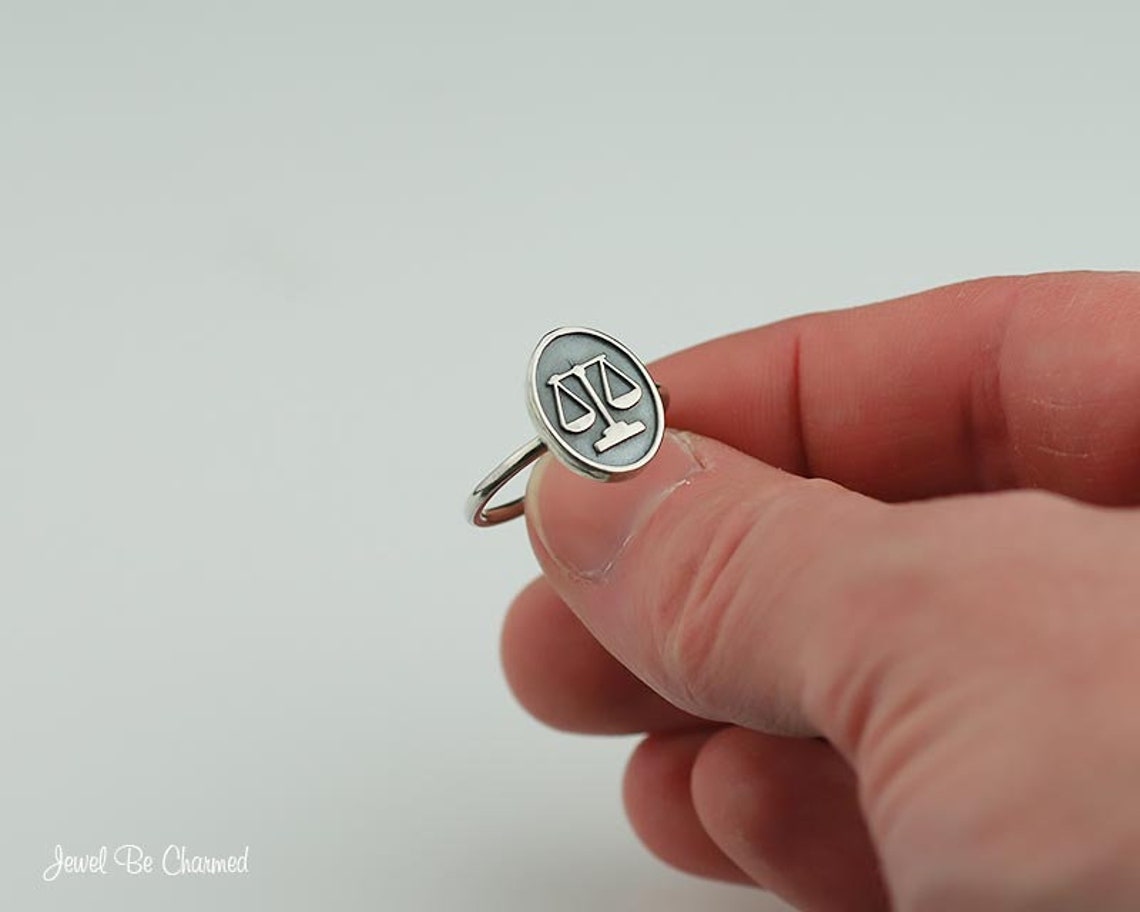 Sterling Silver Scales of Justice Ring Solid 925 Law Rings Custom Size ...