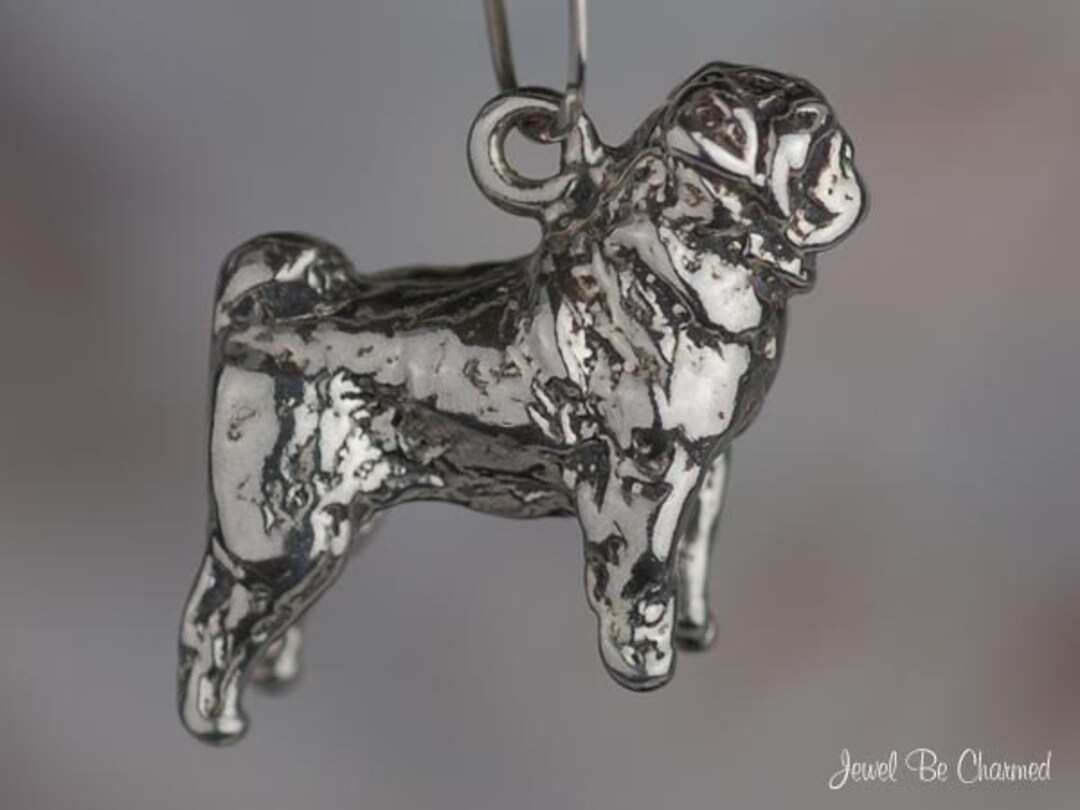 Heavy Sterling Silver Pug Charm Dog Breed Purebred Pugs 3D Solid .925 ...