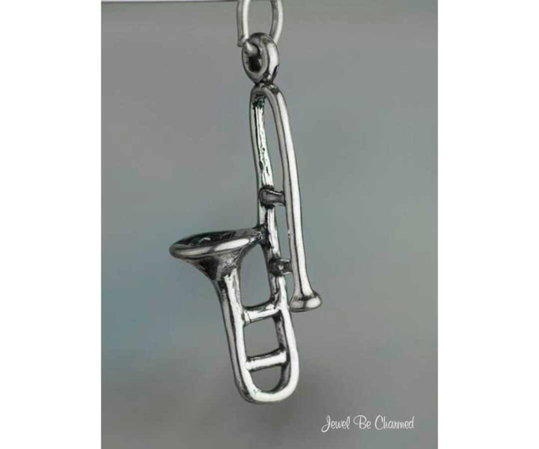 Sterling Silver Trombone Charm Instrument Music Musician 3D Solid .925 ...
