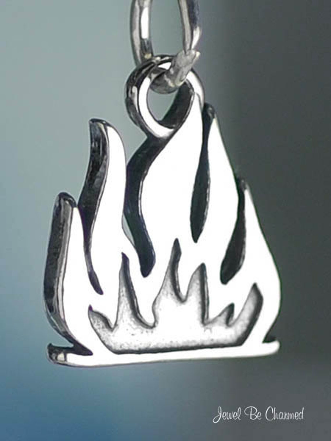 Sterling Silver Burning Flames Fire Charm Camping or Firefighter .925 ...