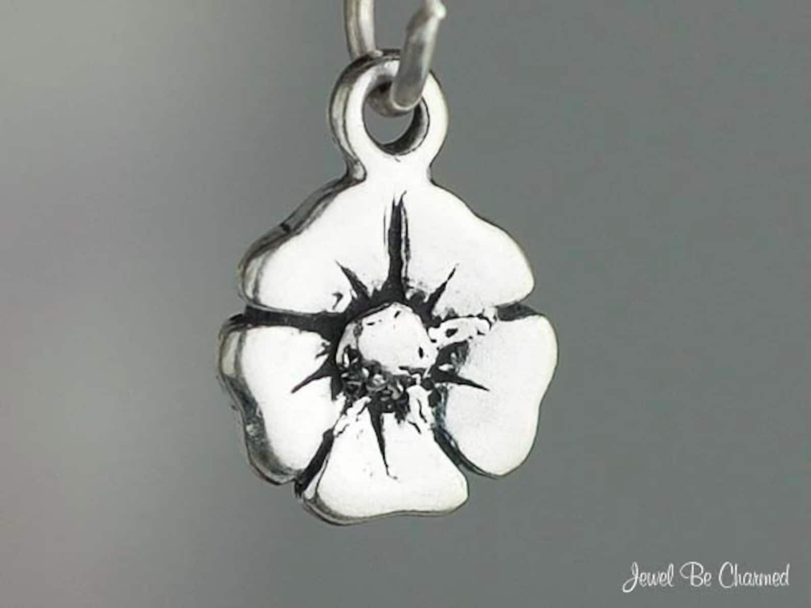 Miniature Sterling Silver Poppy Flower Charm Poppies Tiny | Etsy