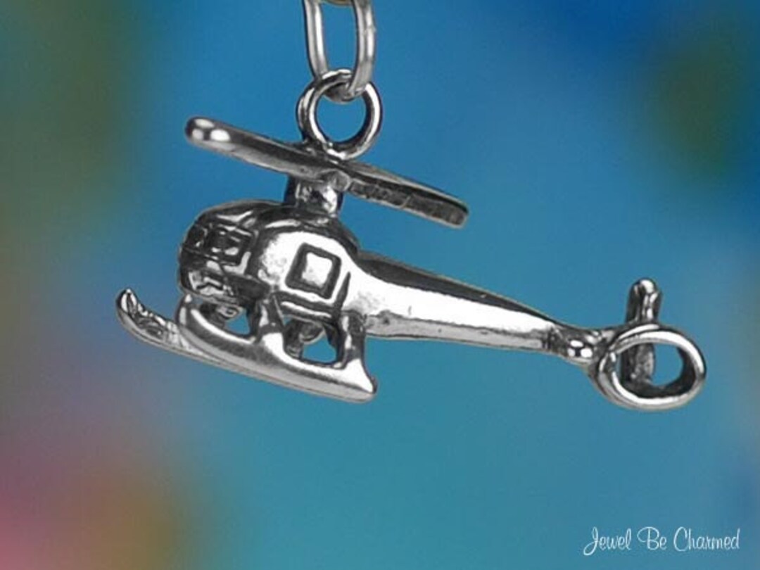 Sterling Silver Helicopter Charm Chopper Flight Vehicle 3D Solid .925 ...