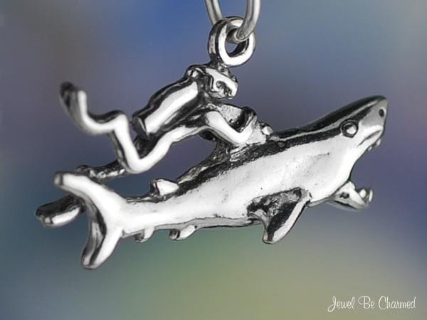 Sterling Silver Scuba Diving Charm Diver Shark Swimming 3D - Etsy
