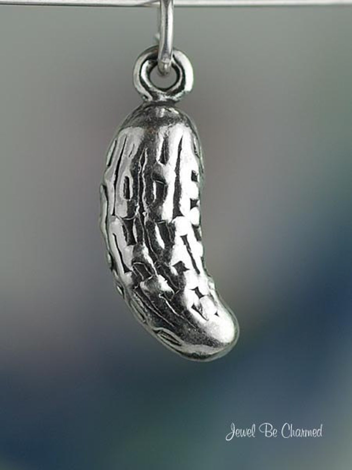 Sterling Silver Pickle or Cucumber Charm Food Vegetable 3D Solid .925 ...