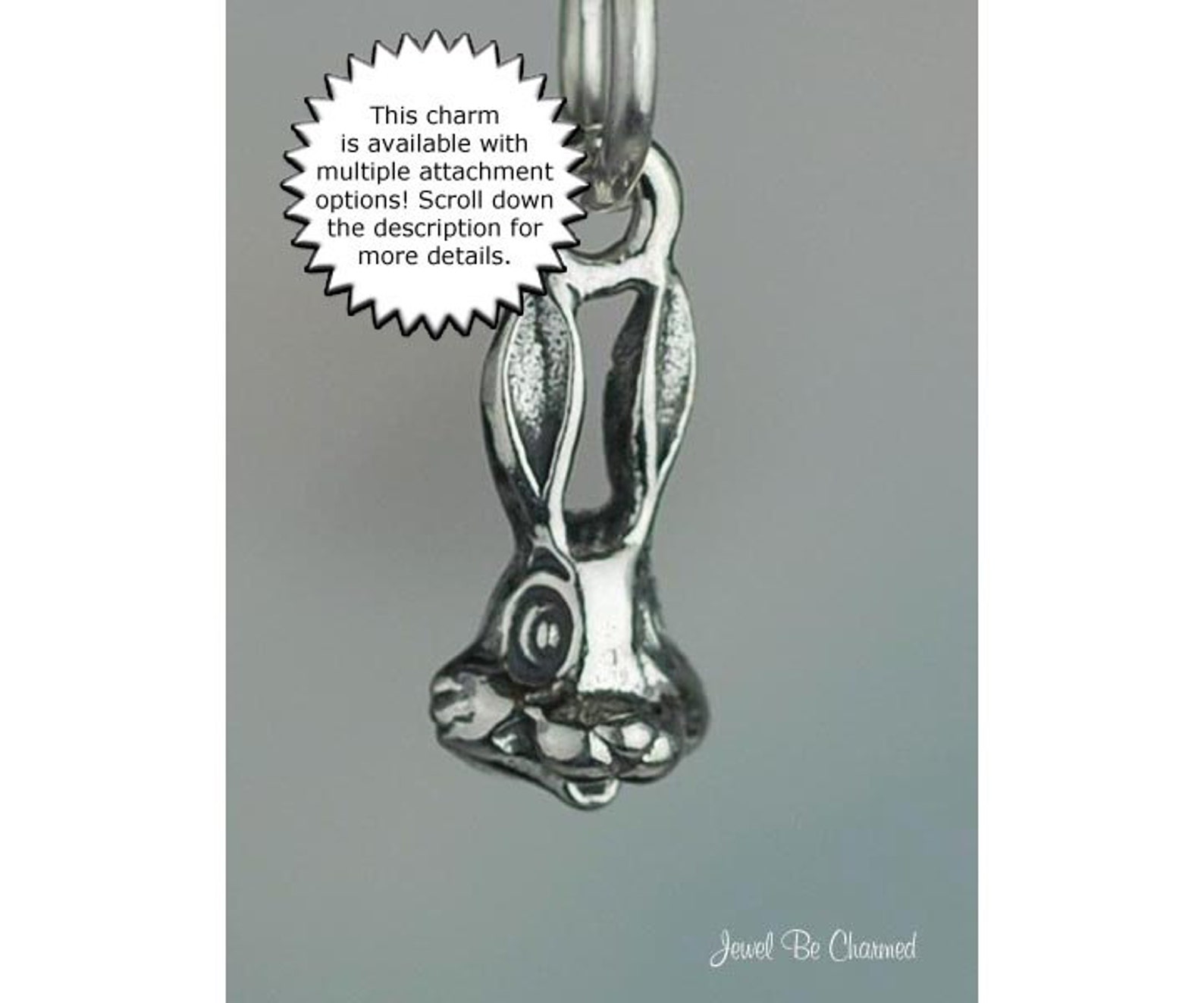 Miniature Sterling Silver Rabbit Head Charm Happy Bunny Tiny Solid 925 ...