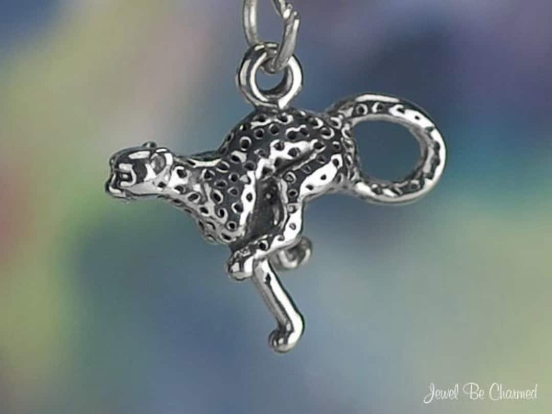 Sterling Silver Cheetah Charm Fast Running Animal Safari 3D Solid .925 ...