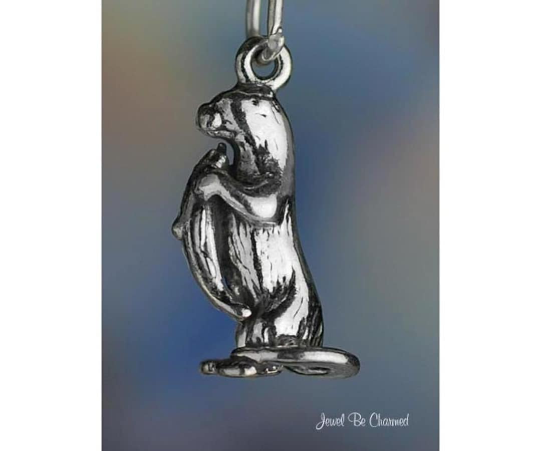 Sterling Silver Sea or River Otter Charm Otters With Fish 3D Solid 925 ...