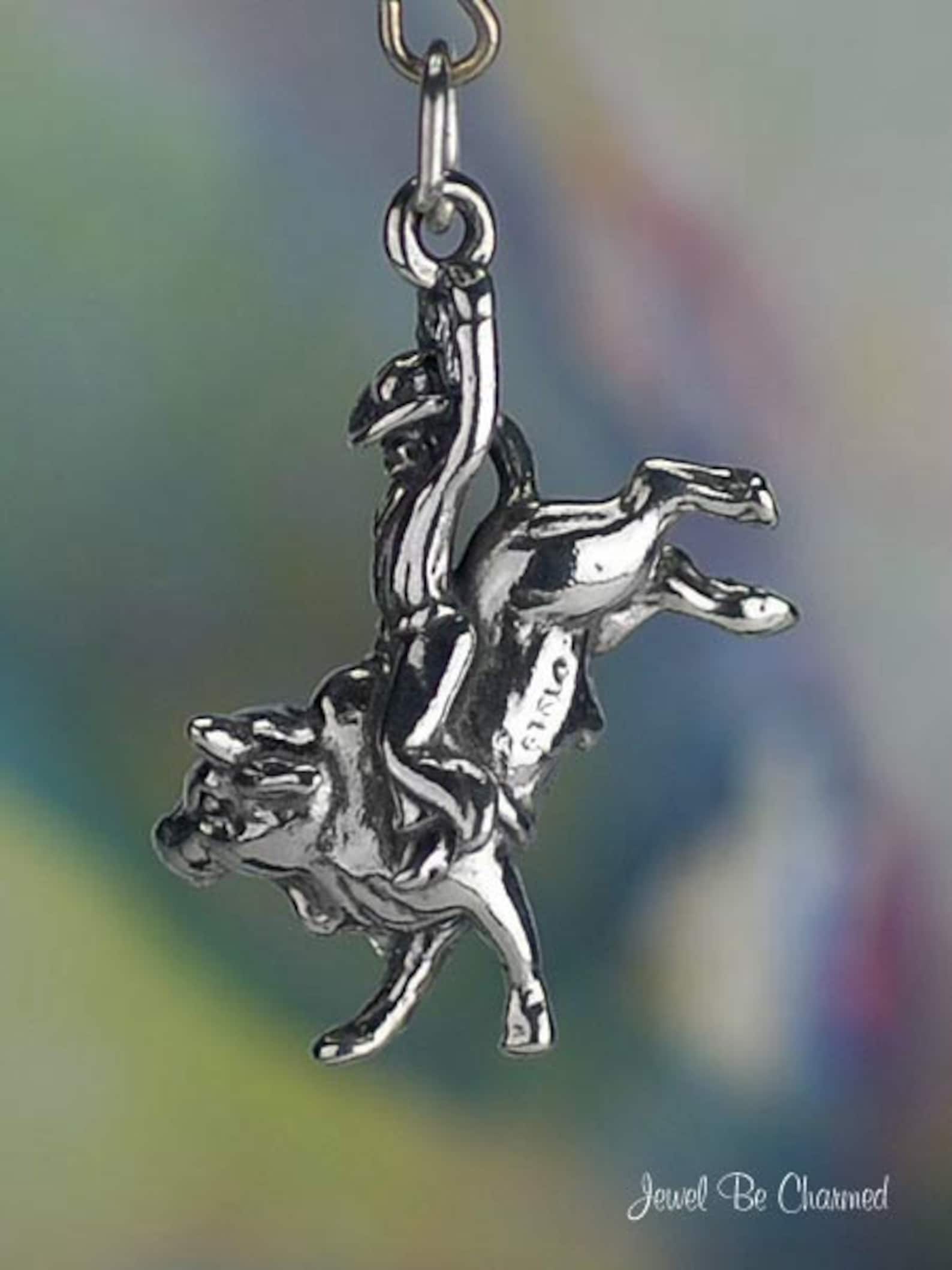 Sterling Silver Rodeo Cowboy Bull Rider Charm Bucking Bulls Solid .925 ...