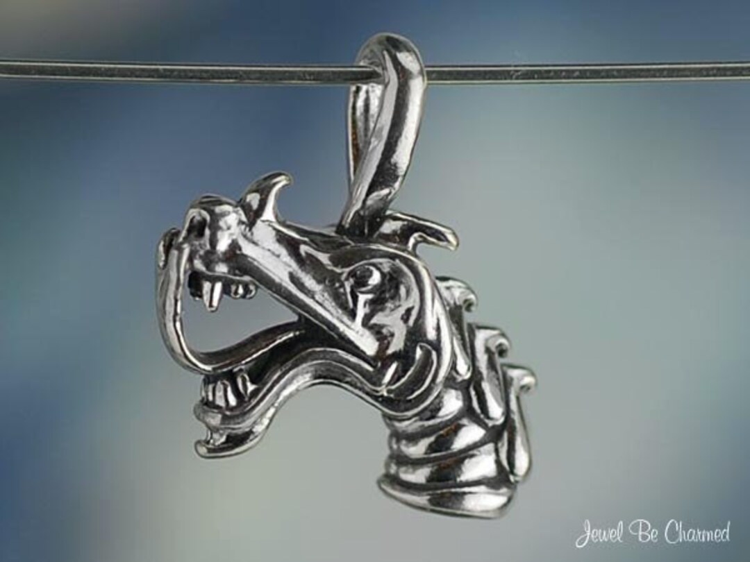 Sterling Silver Dragon Head CHARM or PENDANT Fantasy 3D Solid .925 - Etsy
