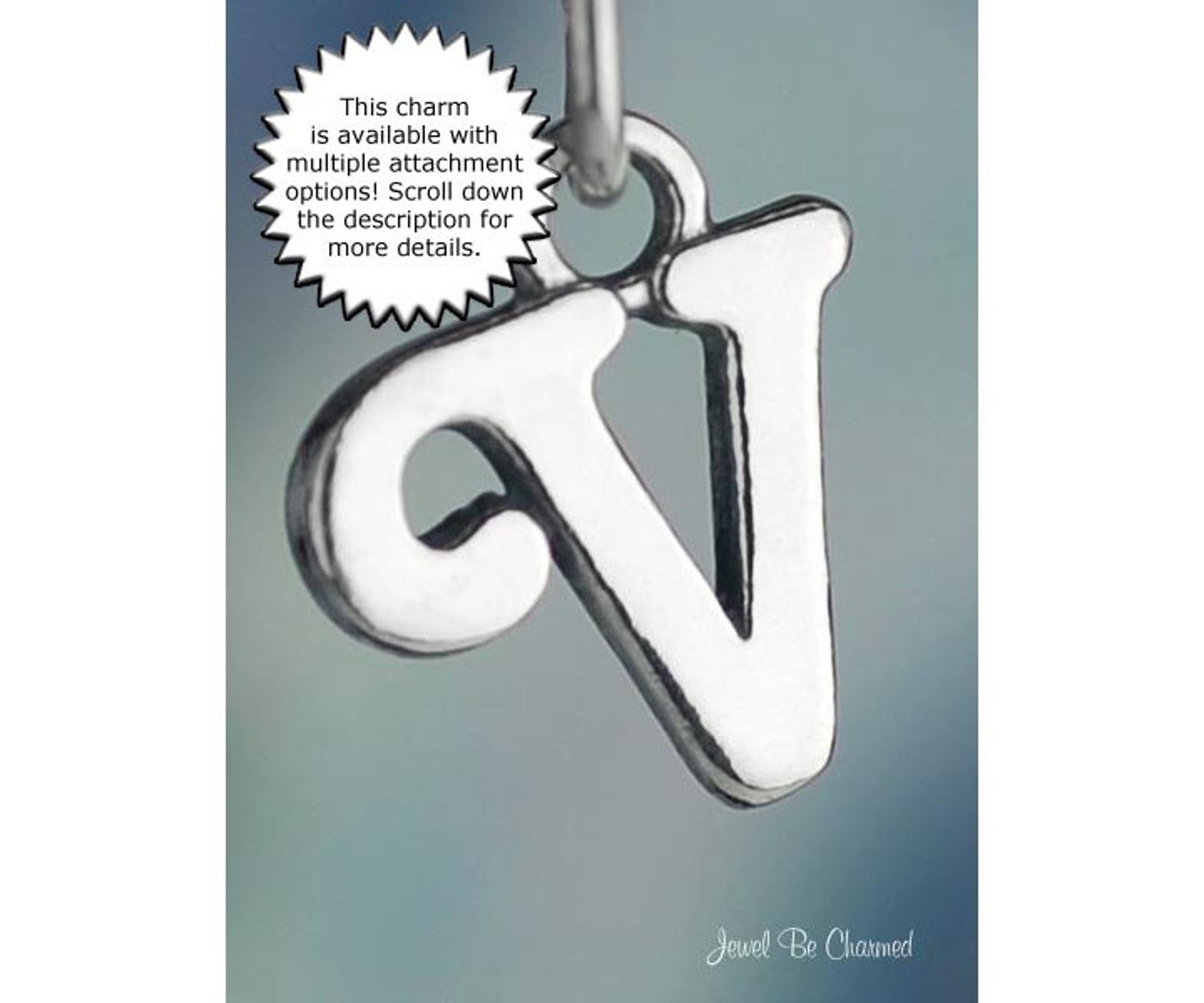 Sterling Silver Script Letter V Charm Initial Cursive Shiny - Etsy