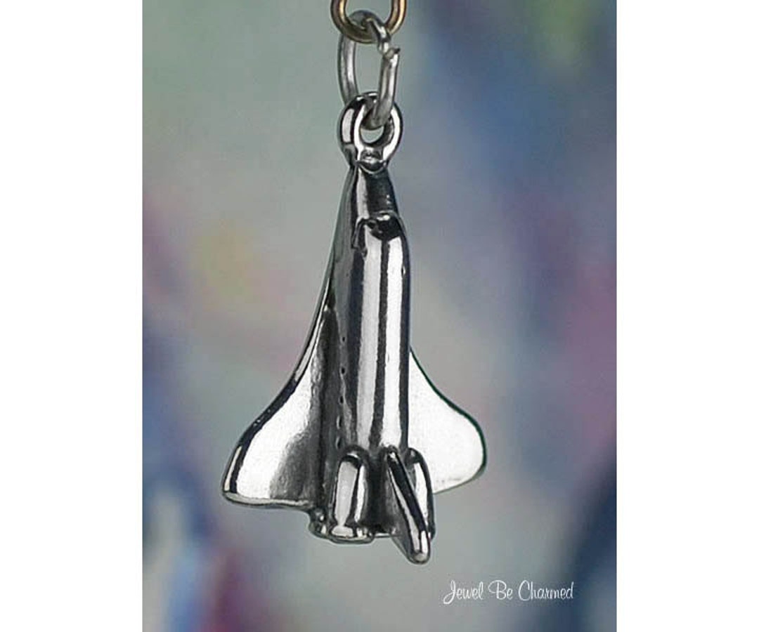 Sterling Silver Space Shuttle Charm Astronauts Spaceship 3D Solid .925 ...