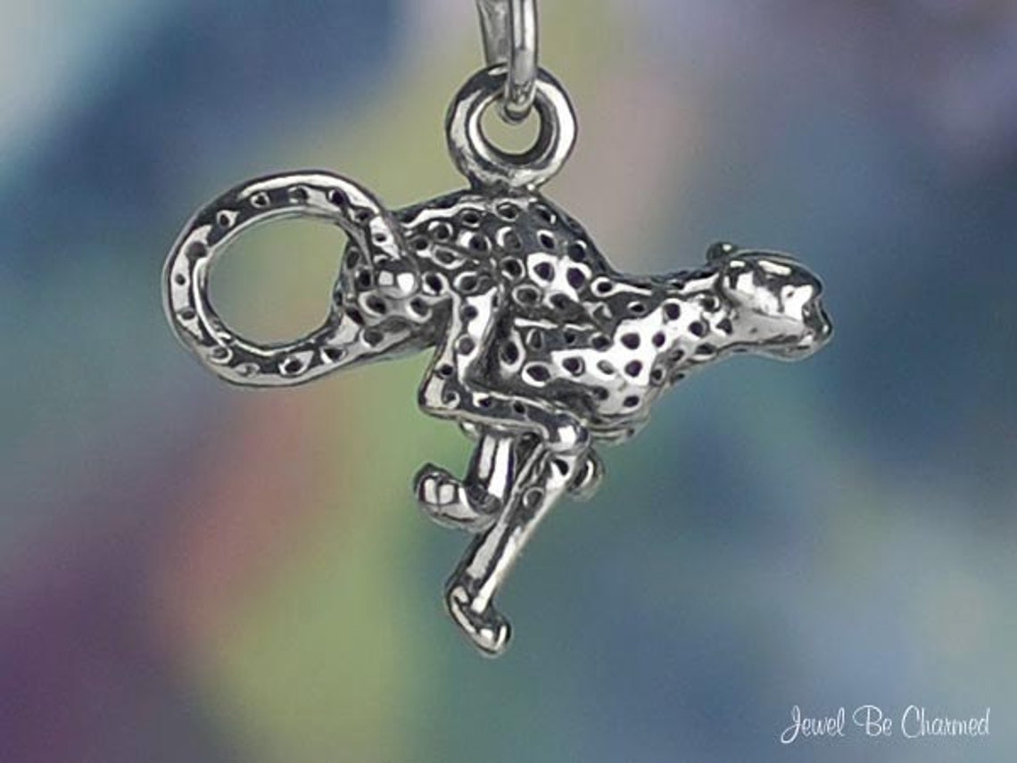 Sterling Silver Cheetah Charm Fast Running Animal Safari 3D | Etsy