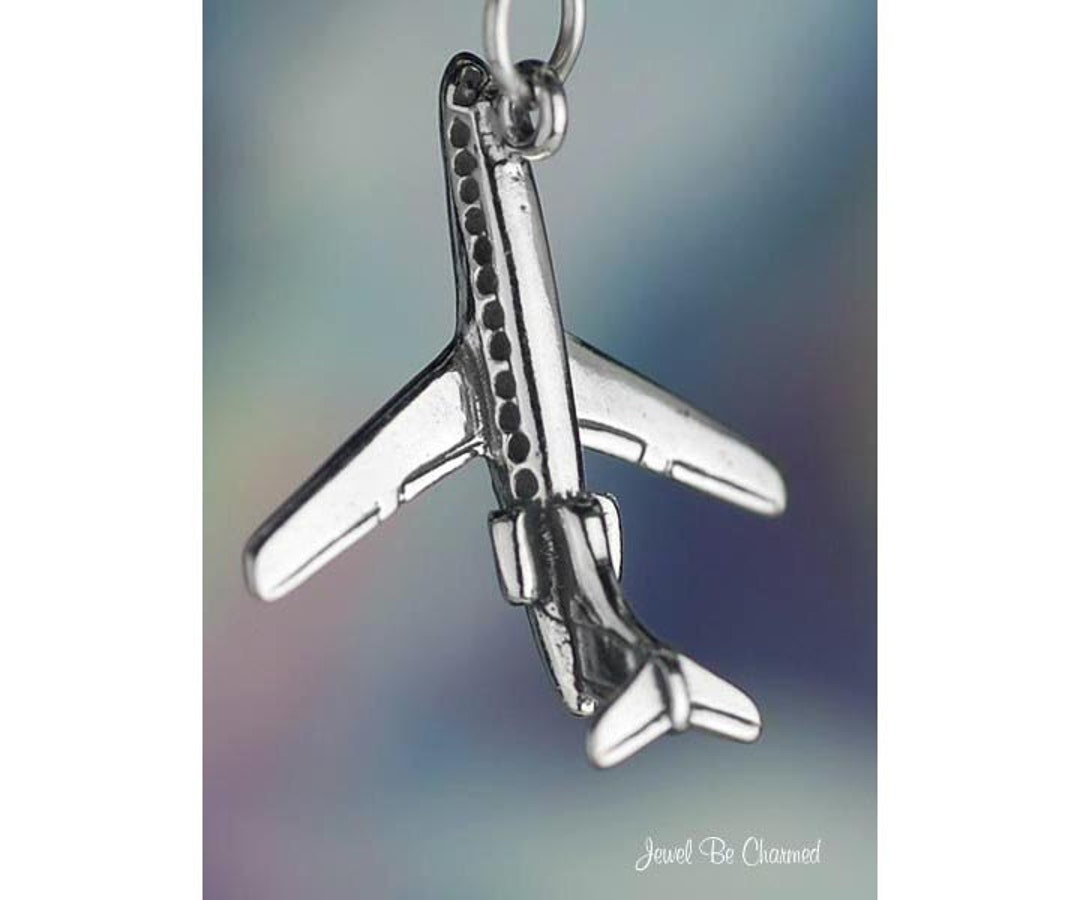 Sterling Silver Jet Plane Airplane Charm Passenger Flight 3D Solid 925 ...