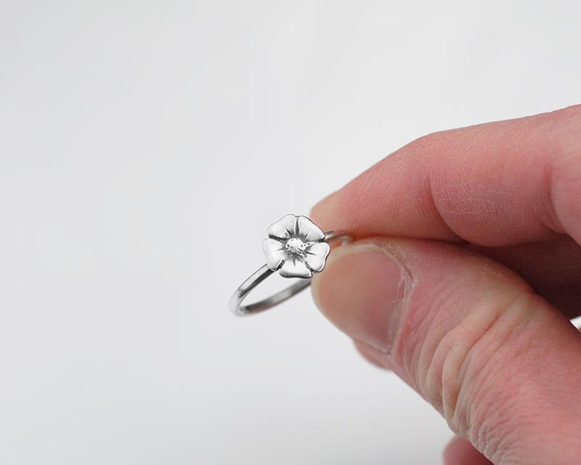 Sterling Silver Poppy Ring Solid .925 Poppies Flower Rings | Etsy
