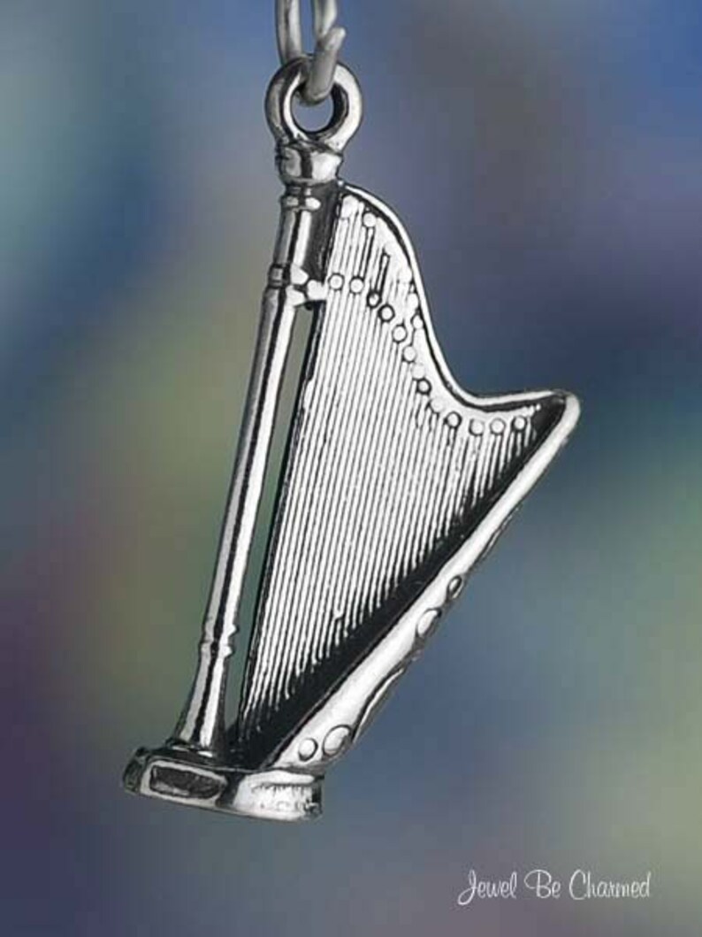 Sterling Silver Harp Charm Musical Instrument Harpist 3D Solid .925 - Etsy