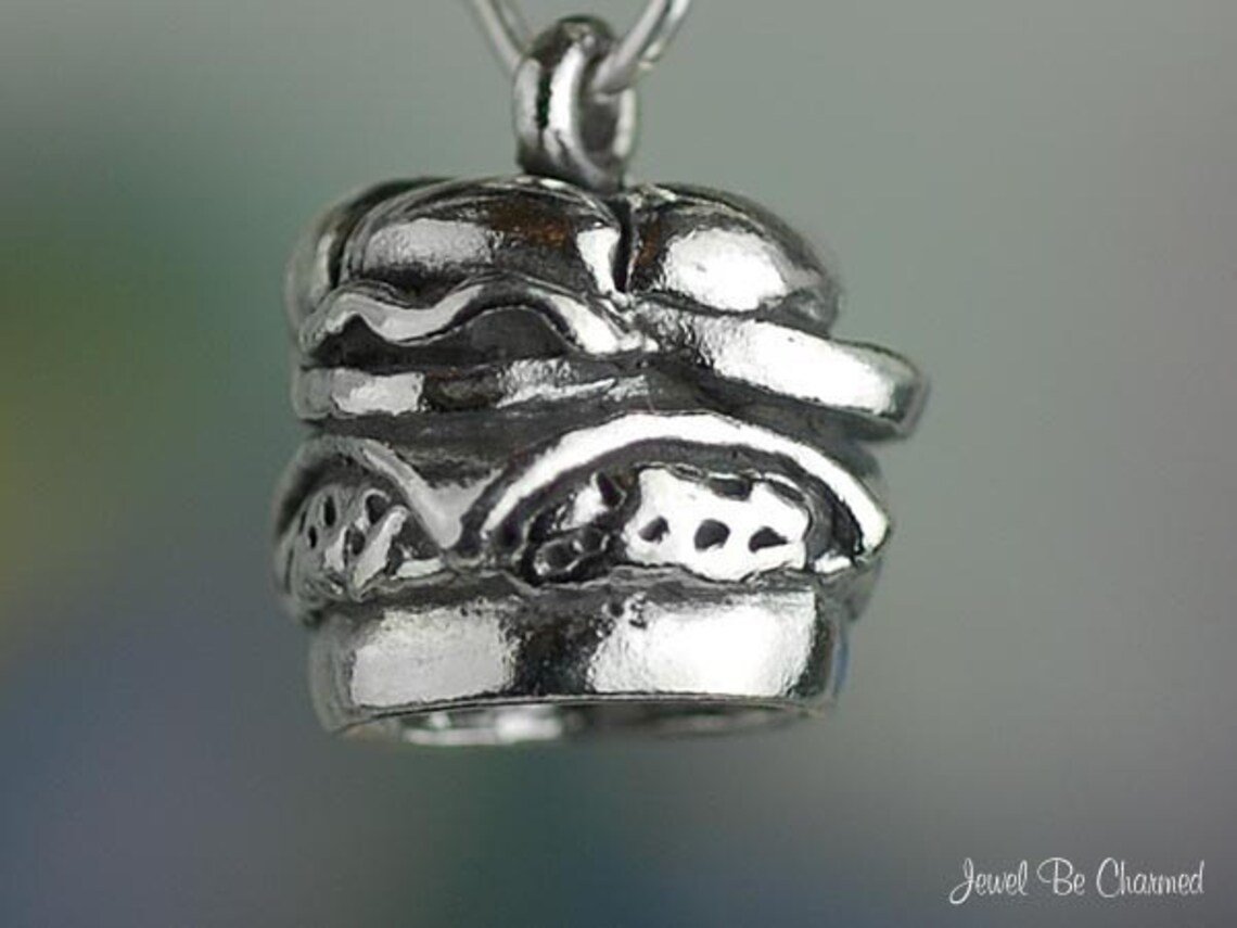 Sterling Silver Cheeseburger or Hamburger Charm Burger 3D Solid .925 - Etsy