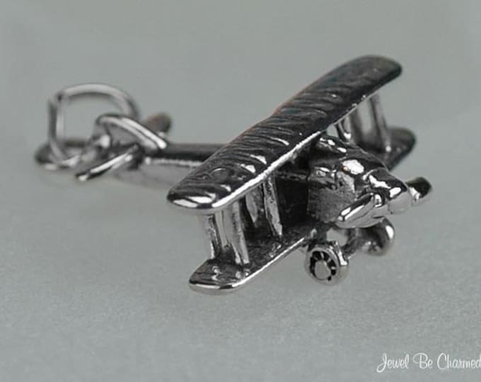 Sterling Silver Biplane Charm Aircraft Plane Airplane 3D Solid | Etsy