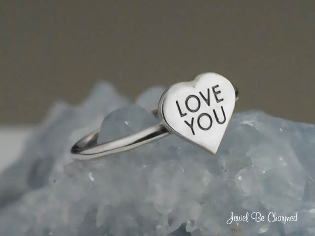 Sterling Silver Love You Candy Heart Ring Solid 925 Rings Custom Sizes ...