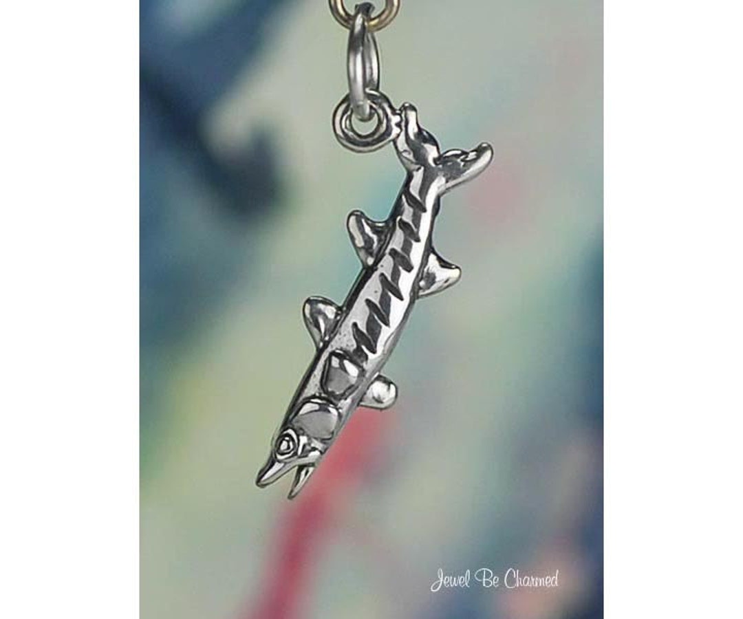 Sterling Silver Barracuda Charm Fish or Team Mascot 3D Solid .925 - Etsy