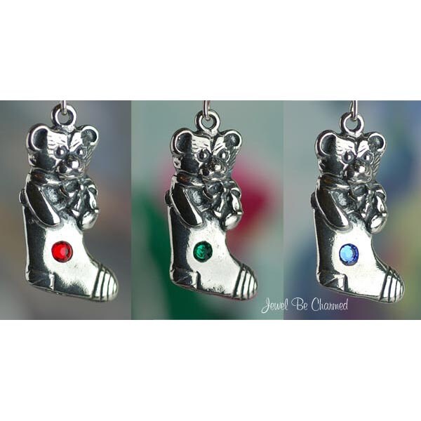 Sterling Silver Teddy Bear in Stocking Christmas Charm Crystal | Etsy