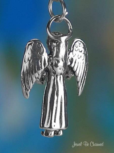 Sterling Silver Angel With Harp Charm 3D Angels Heaven Solid .925 - Etsy