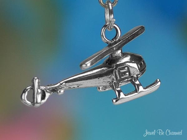 Sterling Silver Helicopter Charm Chopper Flight Vehicle 3D Solid .925 ...