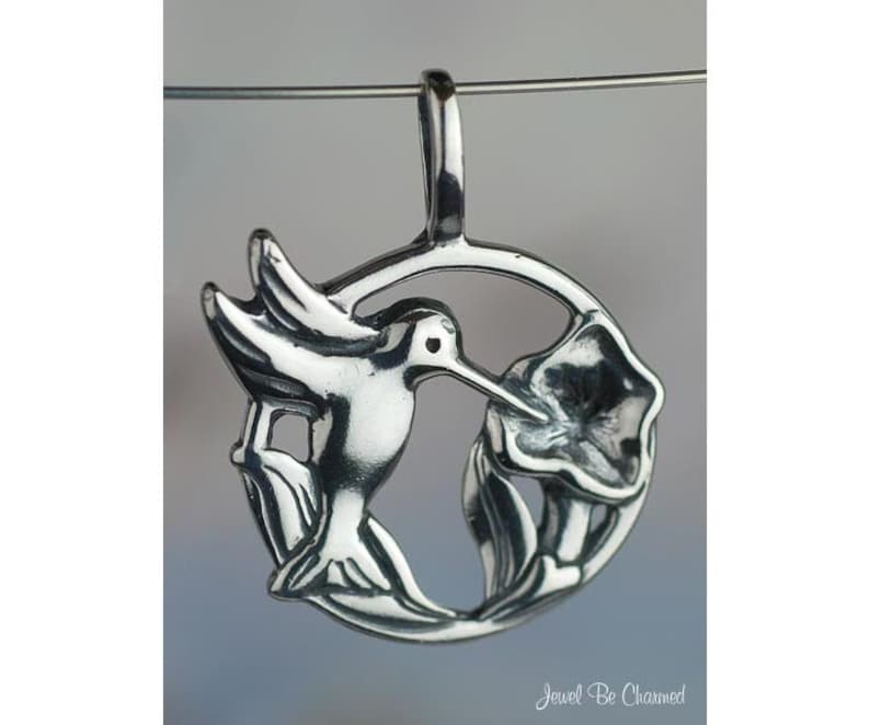 Sterling Silver Pretty Flower Hummingbird Pendant Garden Solid - Etsy